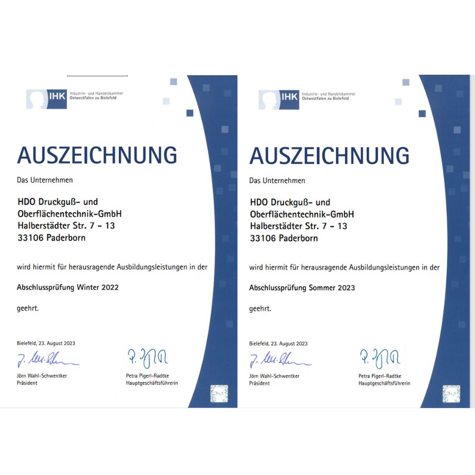 IHK Auszeichung über herausragende Ausbildungsleistungen